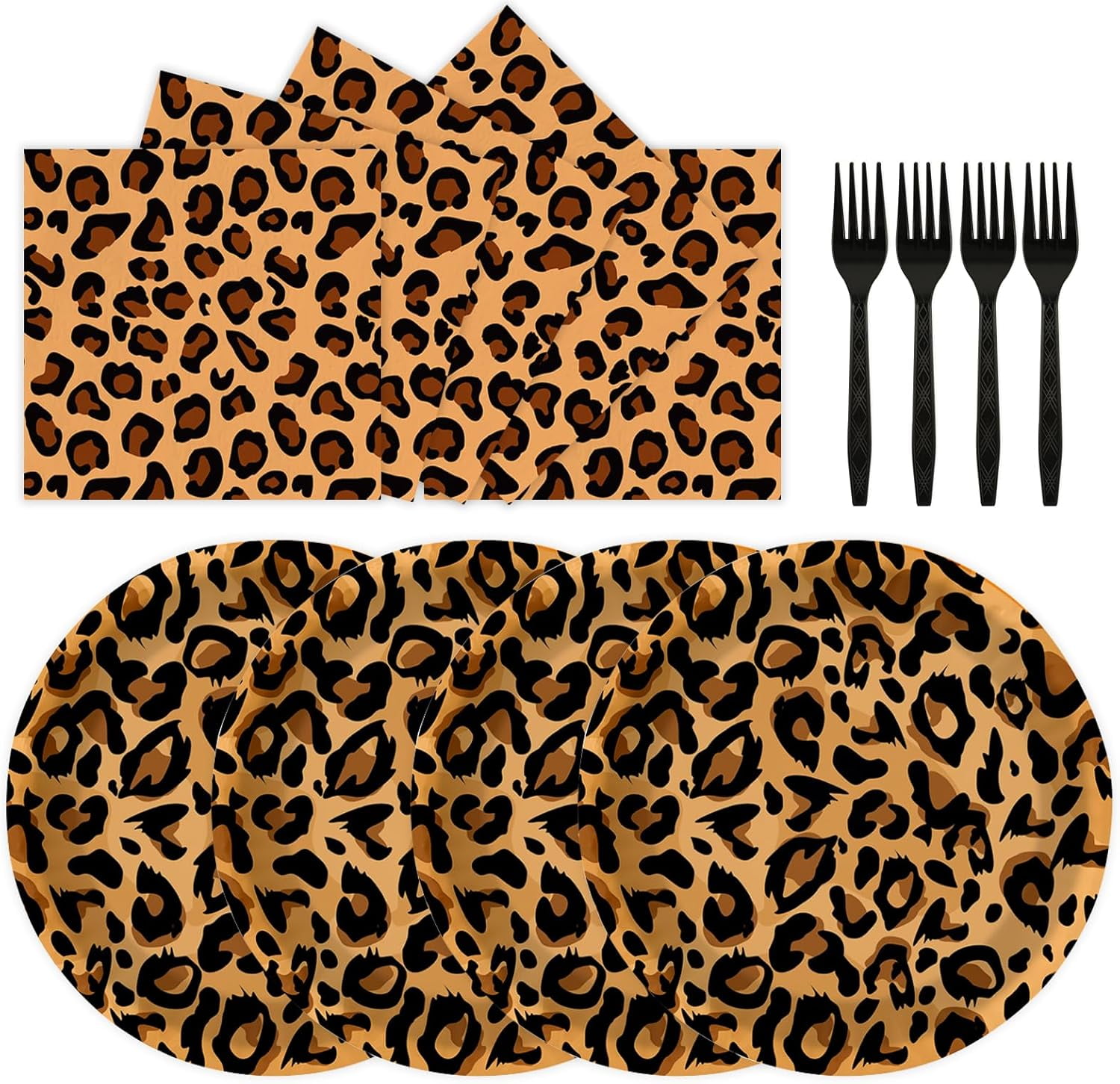 72PCS Leopard Birthday Plates Napkins Set, Leopard Cake Plates with ...
