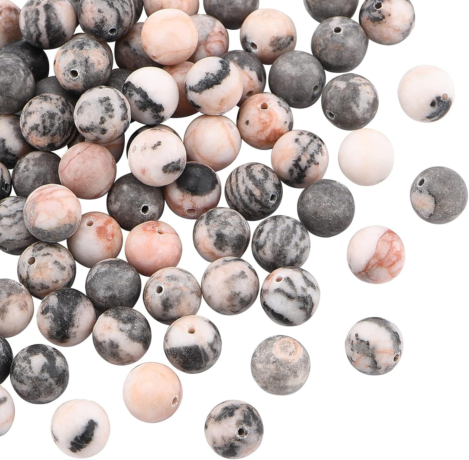 72PCS Natural Pink Zebra Jasper Stone Beads 10mm Gemstone Round Loose ...