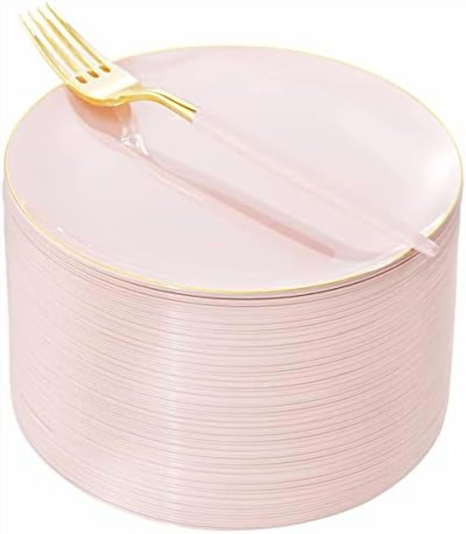 72PCS Pink Plastic Dessert Plates with Disposable Forks, Premium Pink ...