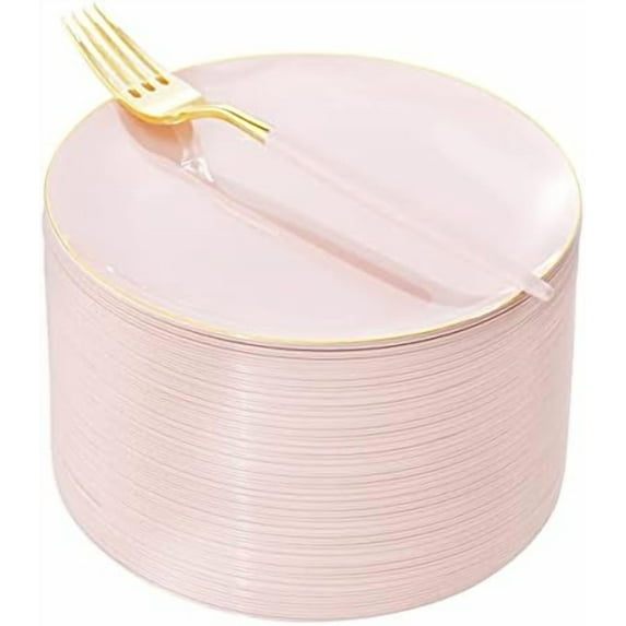 72PCS Pink Plastic Dessert Plates with Disposable Forks, Premium Pink ...