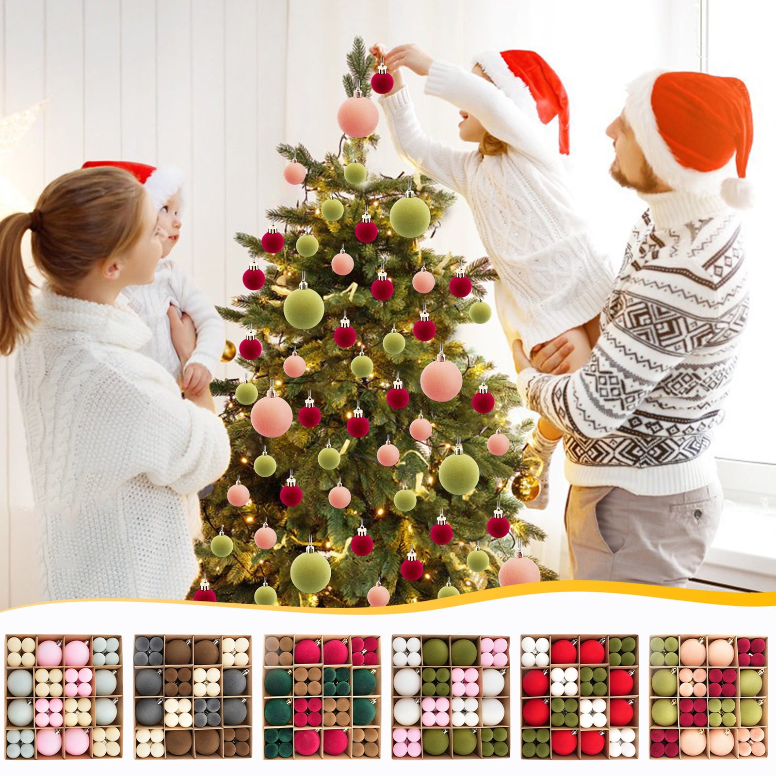 72PCS Velvet Christmas Balls Set, 1.18/2.36" Shatterproof Flocked ...