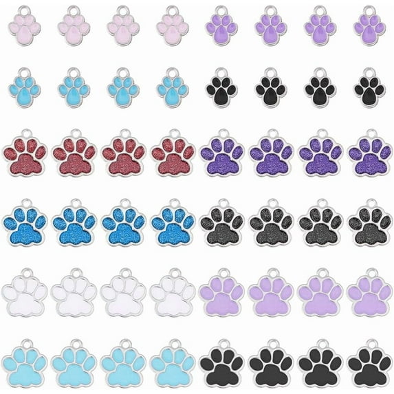 72Pcs 12 Styles Puppy Prints Charms Paw Charms Alloy Enamel Cat Paw ...