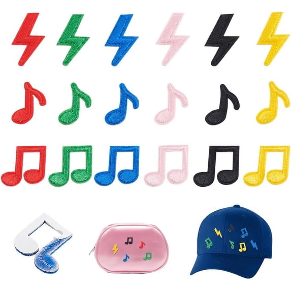 72Pcs 18 Styles Musical Note & Lightning Bolt Cartoon Embroidery Thread ...