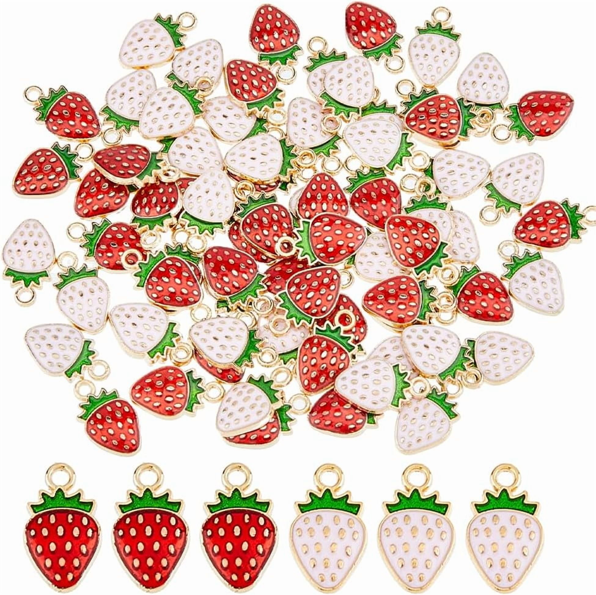 72Pcs 2 Colors Red Pink Strawberry Charms Alloy Strawberry Charms ...