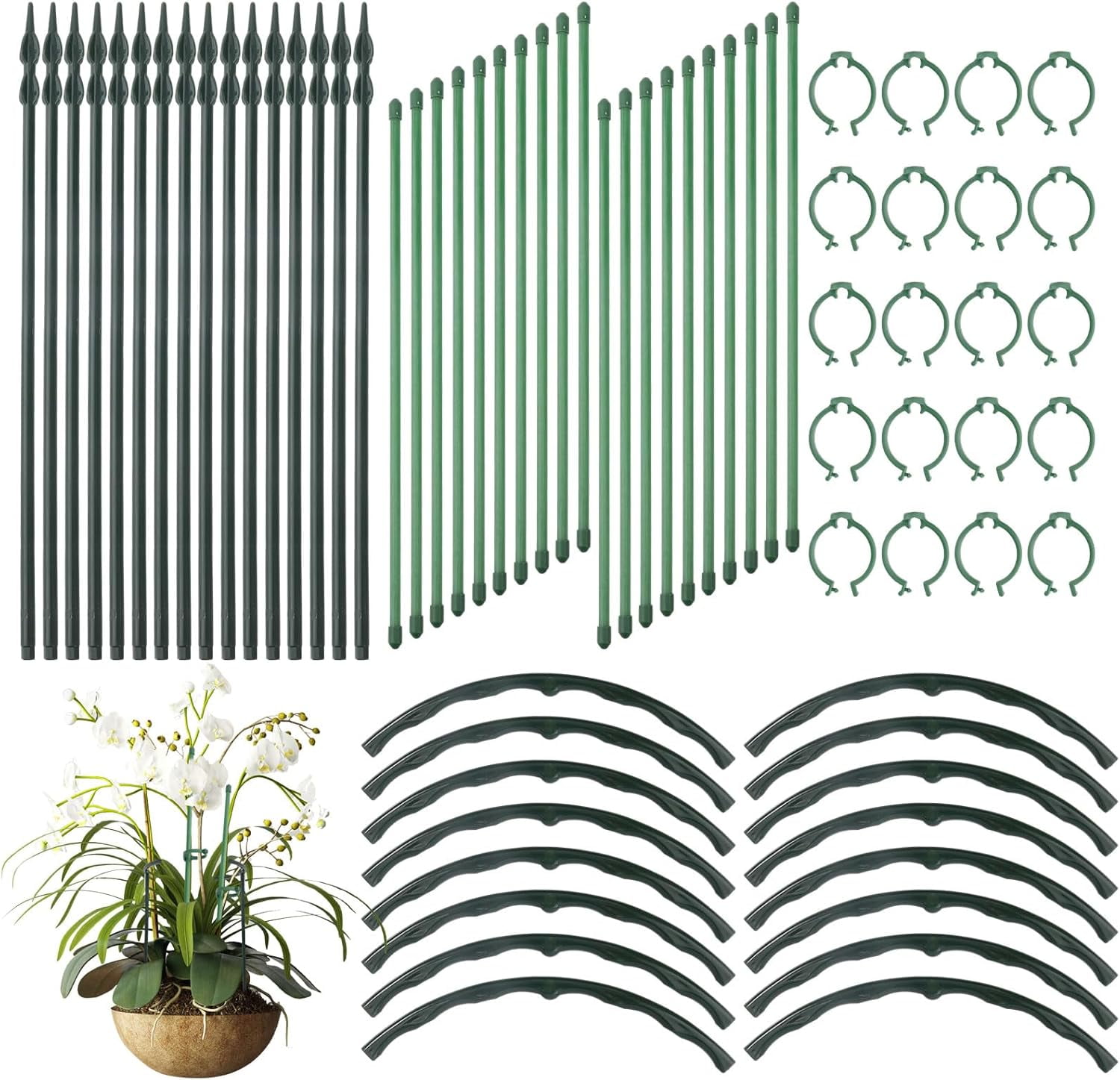 72Pcs 2 Styles Adjustable Plant Support Stakes Garden Single Stem Plant ...