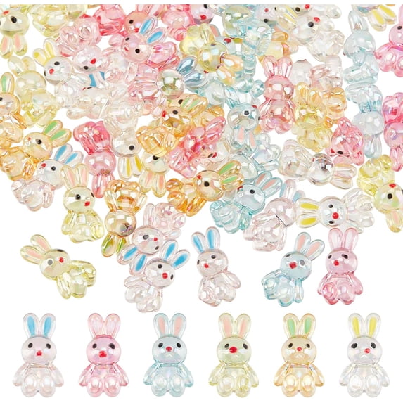 72Pcs 6 Colors Acrylic Assorted Beads Transparent Rabbit Bead Cute ...