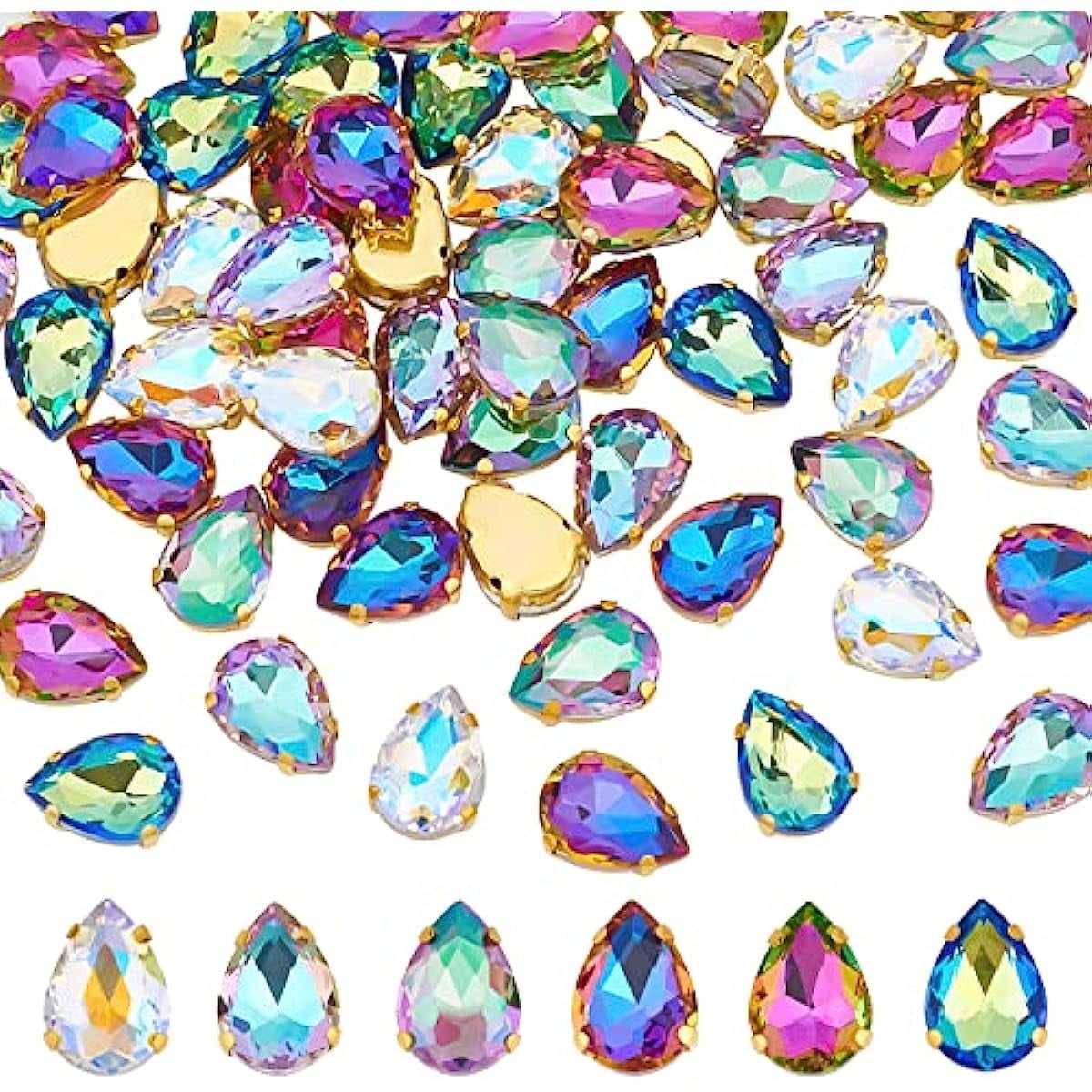72Pcs 6 Colors Faceted Glass Beads Teardrop Beads Charms Sew On Beads ...