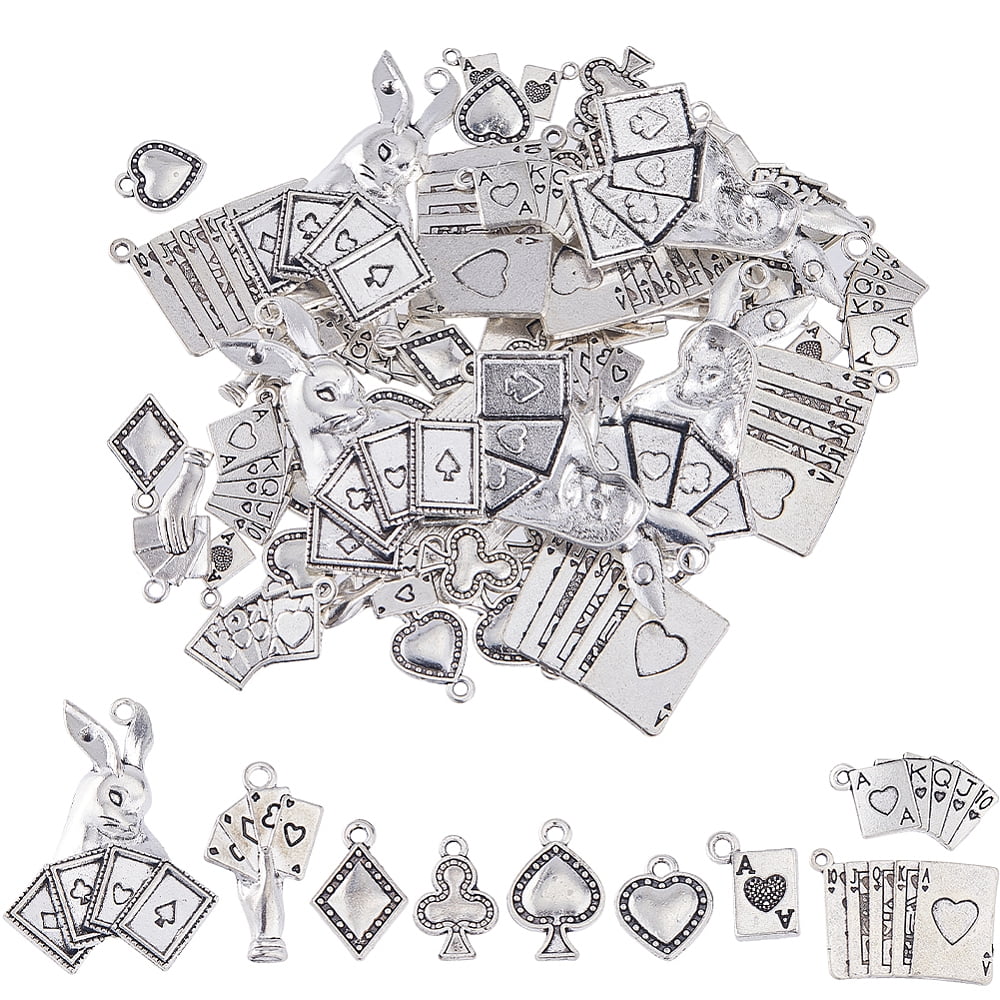72Pcs 9 Styles Small Poker Card Charms Silver Ace Playing Card Charm ...