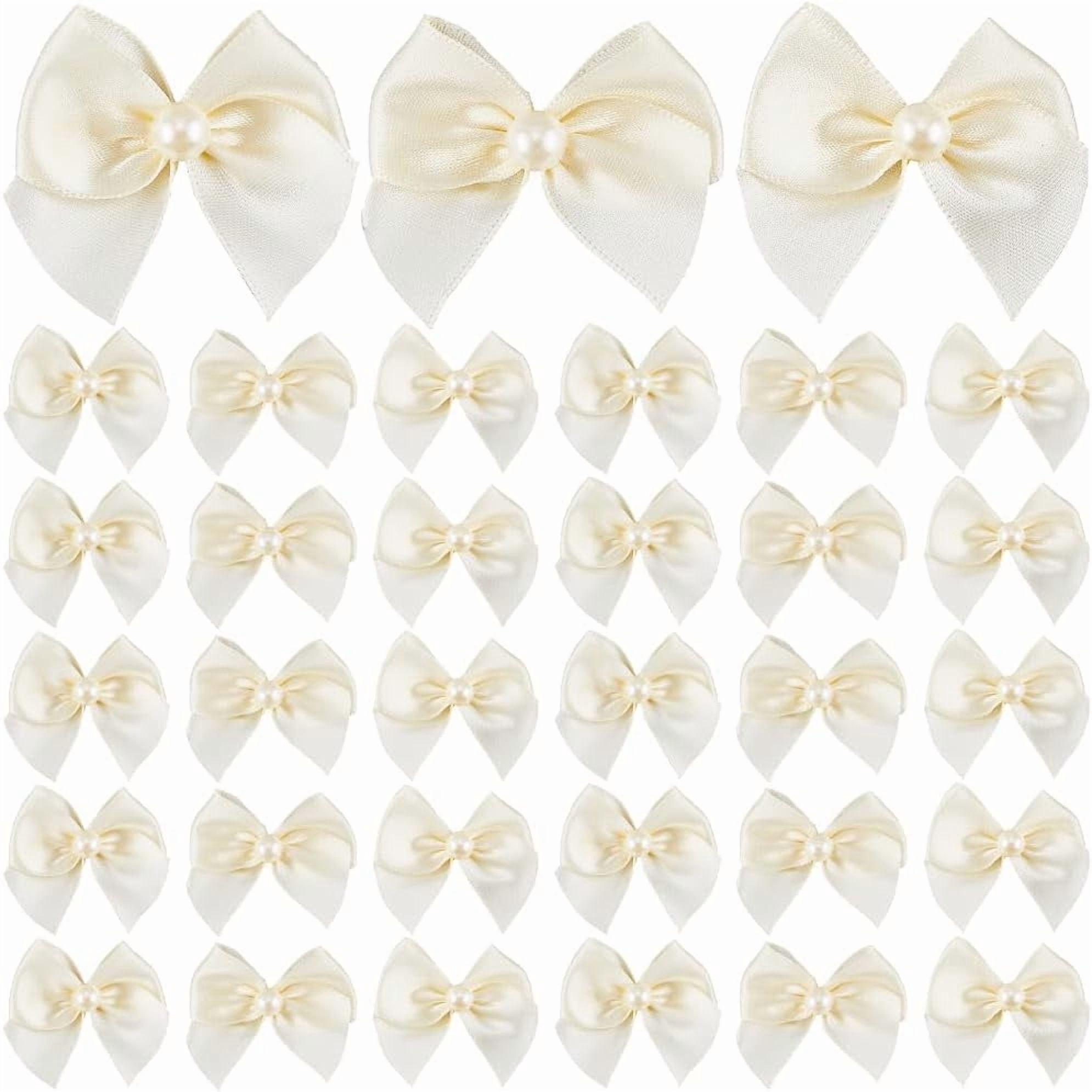 72Pcs Beige Coquette Bows Decor Mini Polyester Plastic Pearls Elegant ...