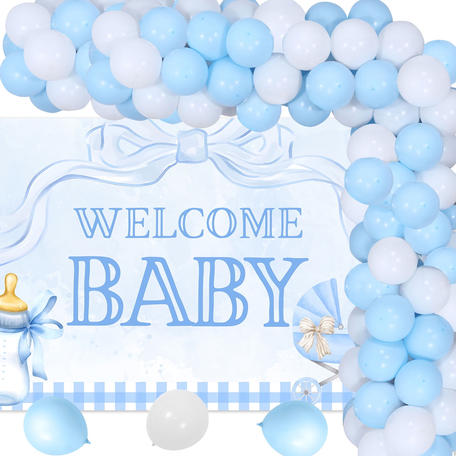 72Pcs Blue Bow Themed Baby Shower Party Decorations Bow Baby Bottle ...