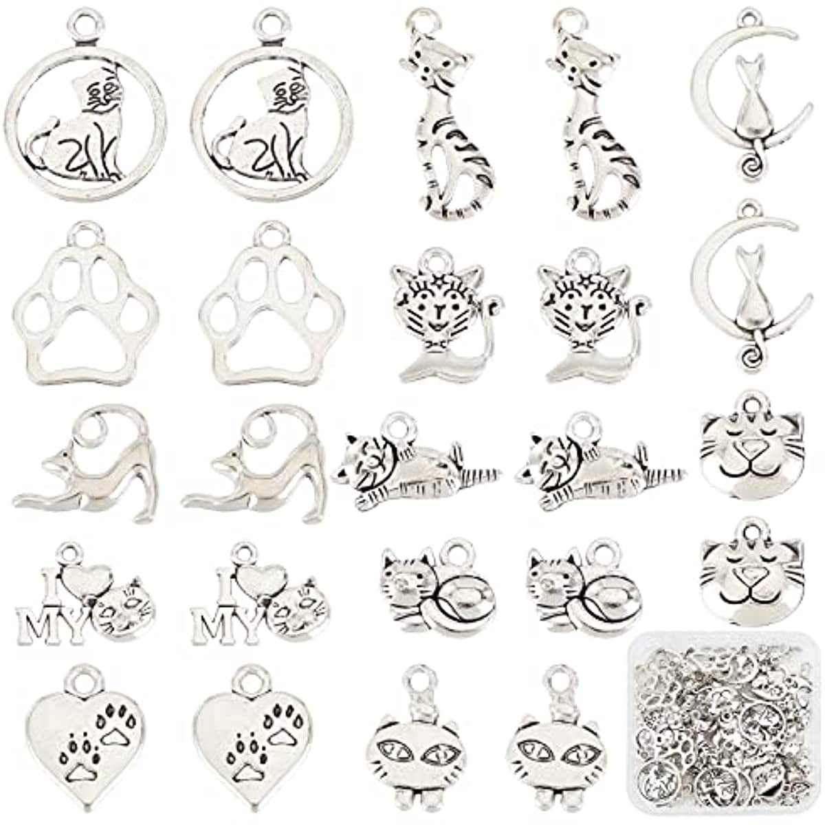 72Pcs Cat Charms Cats Charms Bulk Pet Charm Dog Paw Charm Tibetan Style ...