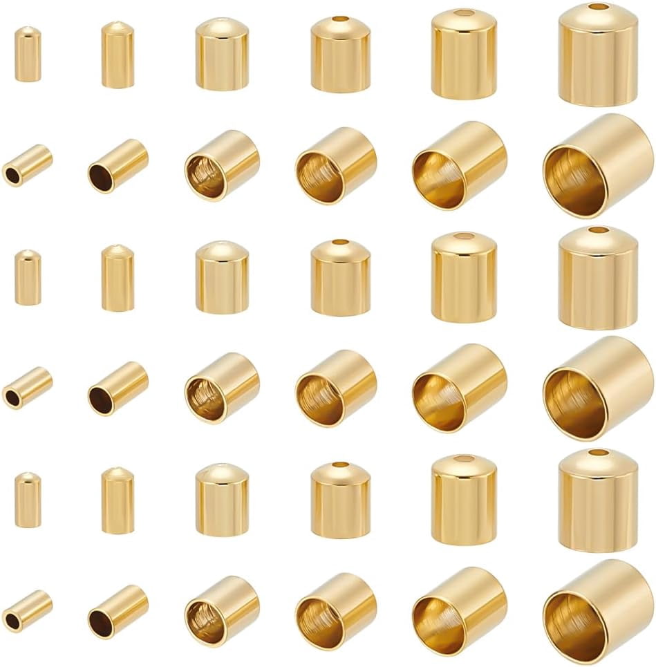 72Pcs Cord End Cap 6 Style End Cap 24K Gold Plated Brass Tube Crimp ...