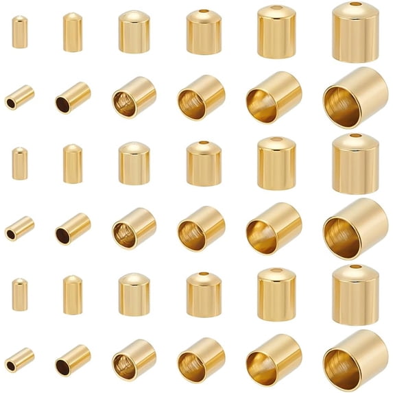72Pcs Cord End Cap 6 Style End Cap 24K Gold Plated Brass Tube Crimp ...