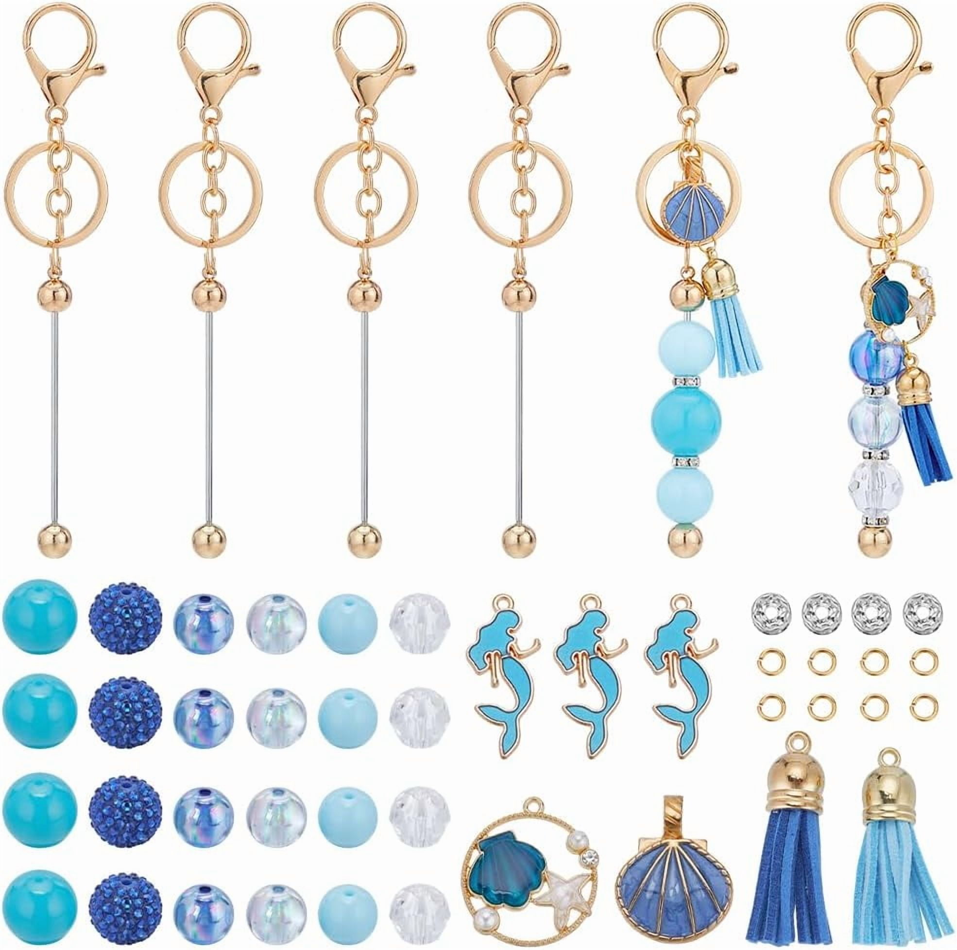 72Pcs DIY 6 Sets Beadable Keychain Kit Blue Resin Rhinestone Large ...