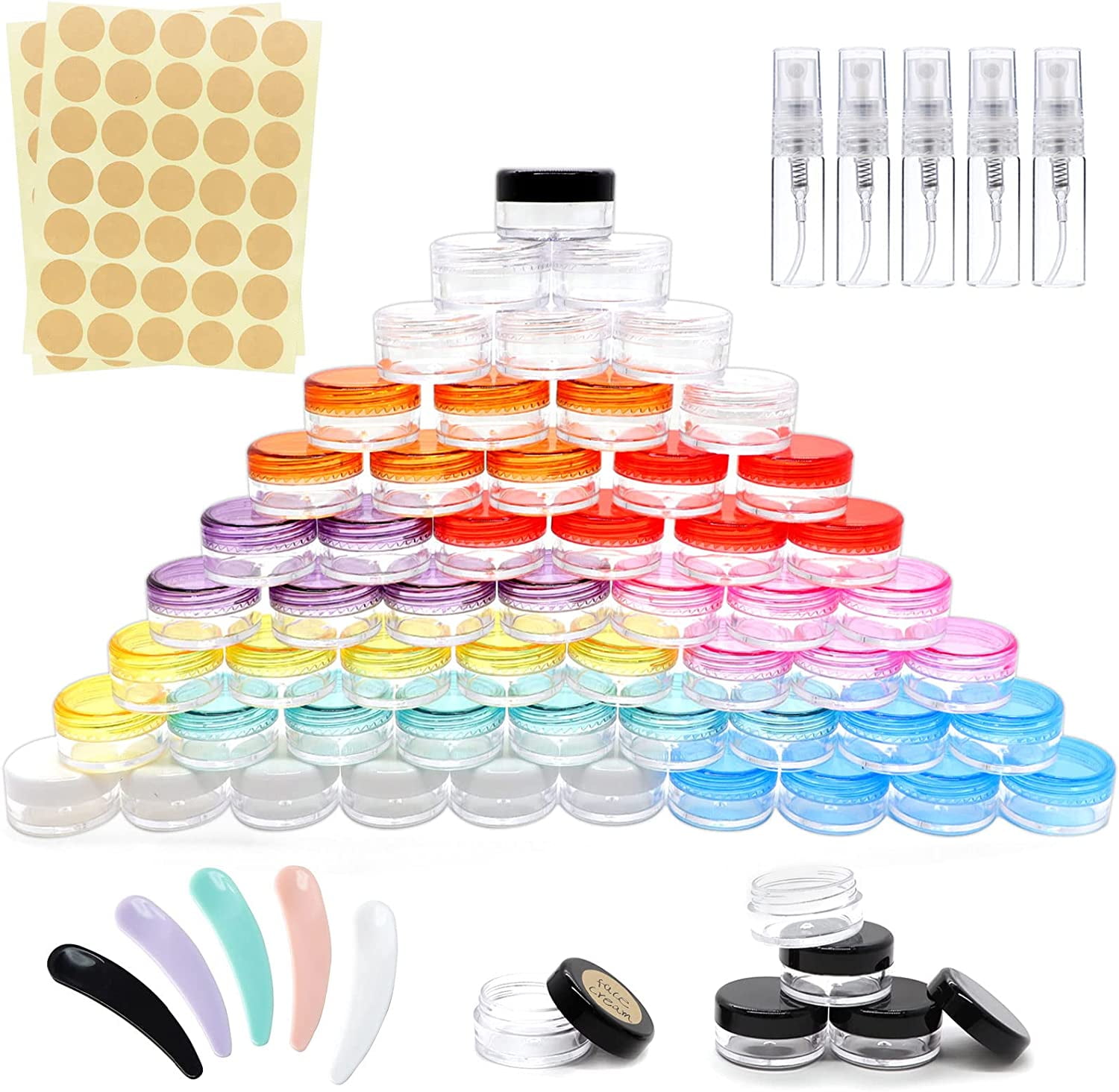 72Pcs Empty Sample Pots, 5g / 5ml Clear Travel Cosmetic Jar Pots with ...