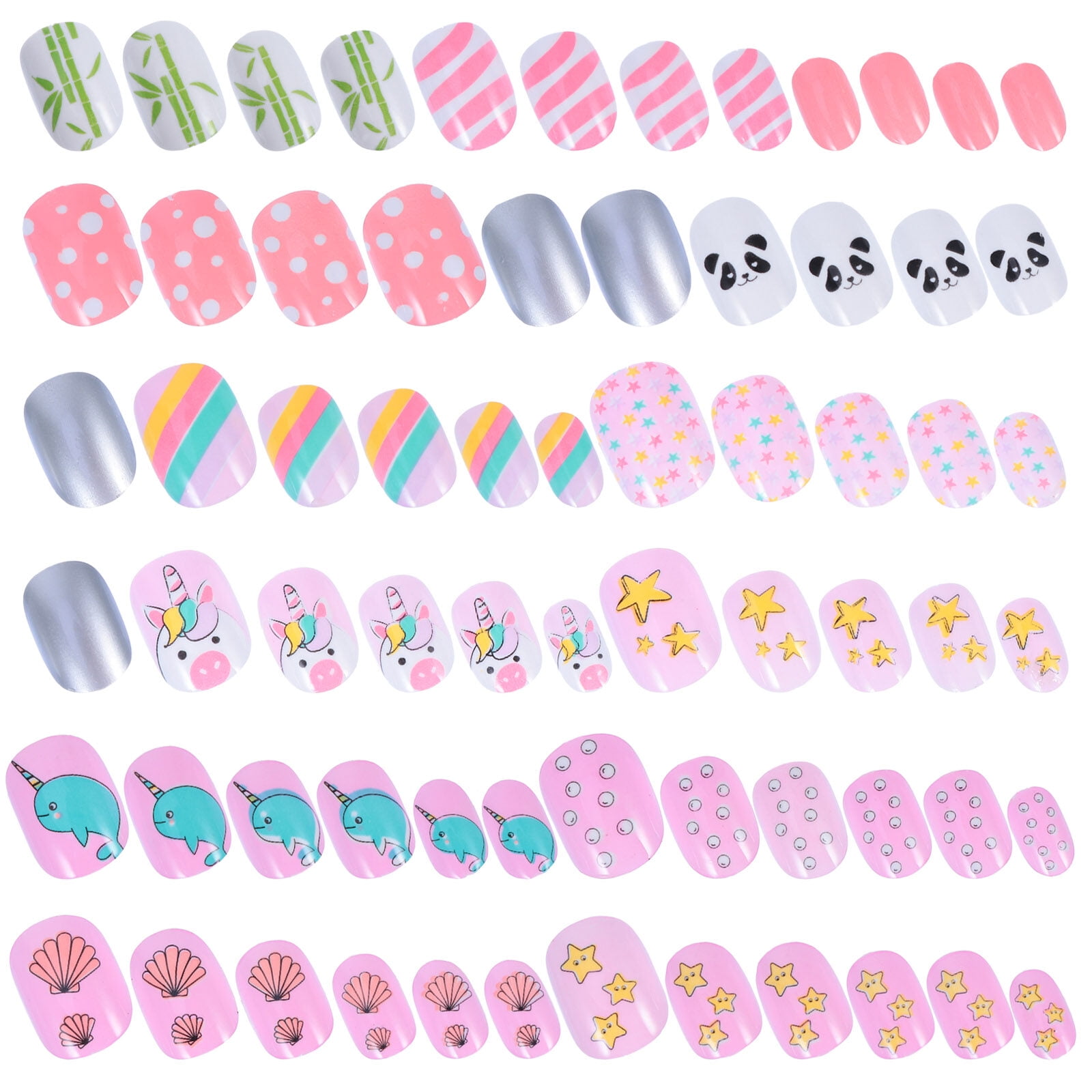 72Pcs Fake Press on Nails for Kids Pre-glue Full Cover Short False Nail ...