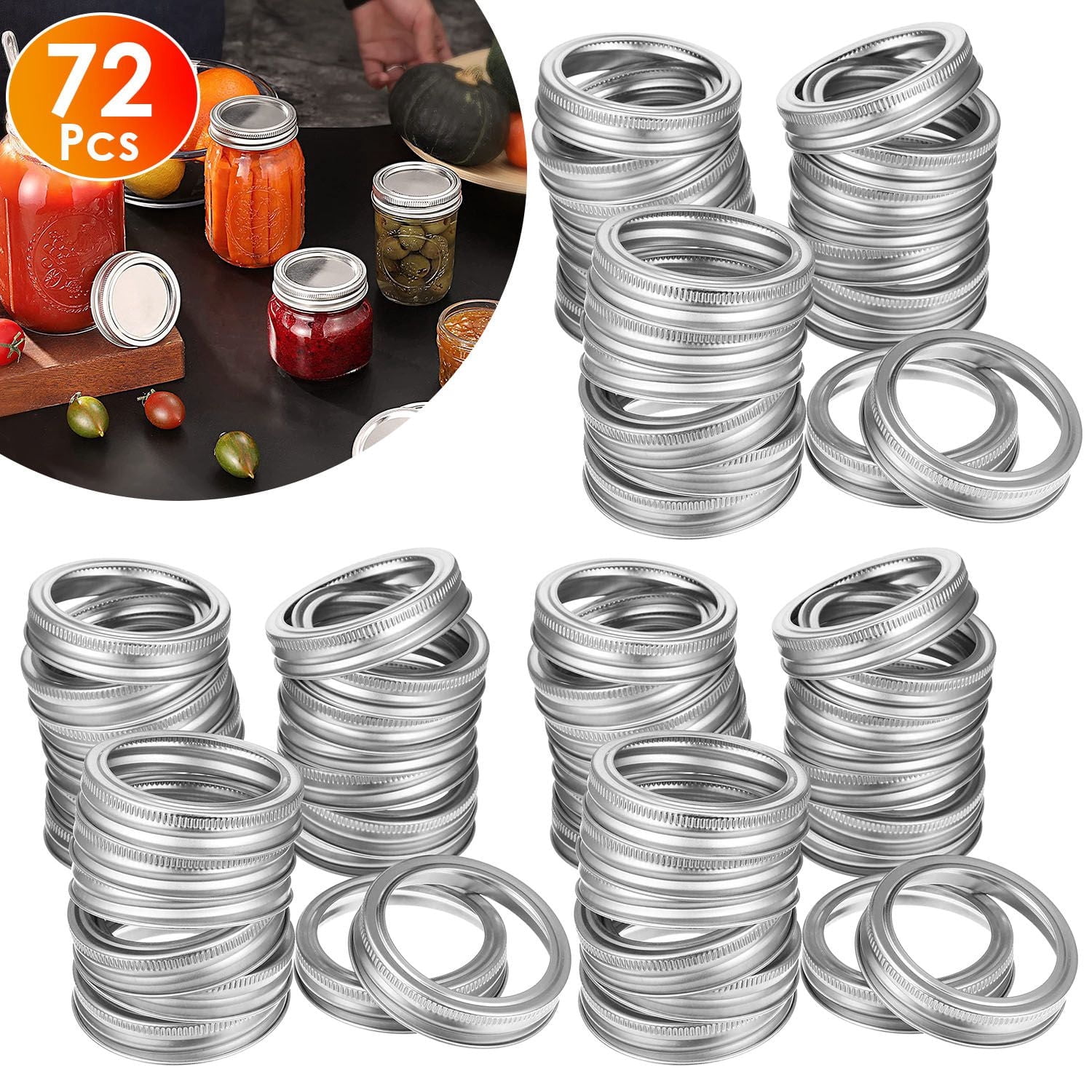 72Pcs Regular Mouth Mason Jar Rings,Canning Jar Rings,Leak-Proof Metal ...
