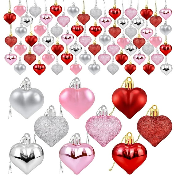 72Pcs Valentines Heart Shaped Ornaments - Valentines Heart Decorations ...