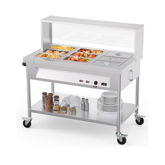 INTSUPERMAI Food Warmer Buffet Heater 5 Pans with Glass Shield ...