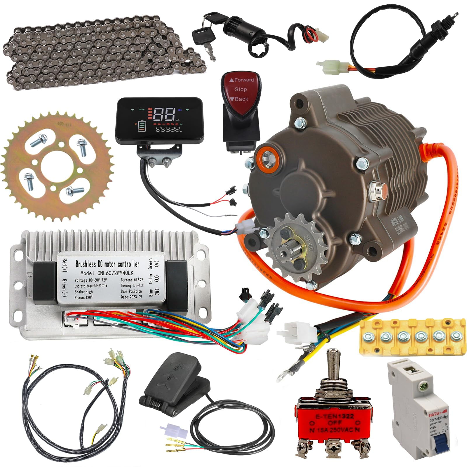 72V 1000W Brushless DC Motor & Gearbox & Controller & 428 Sprocket ...