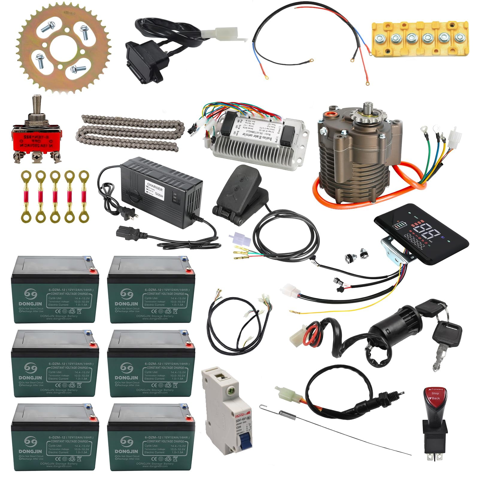 72V 1000W Brushless DC Motor Kit 65N.m & Controller & Foot Pedal ...