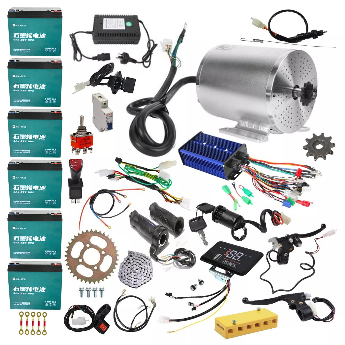 72V 3000W Brushless Electric Motor Kit, 4900RPM Brushless DC Motor,Controller,12V 20AH Battery ...