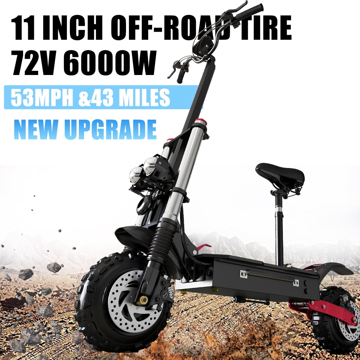 72V 6000W Dual Motor Electric Scooter 50MPH Scooter Electric 11" Off ...