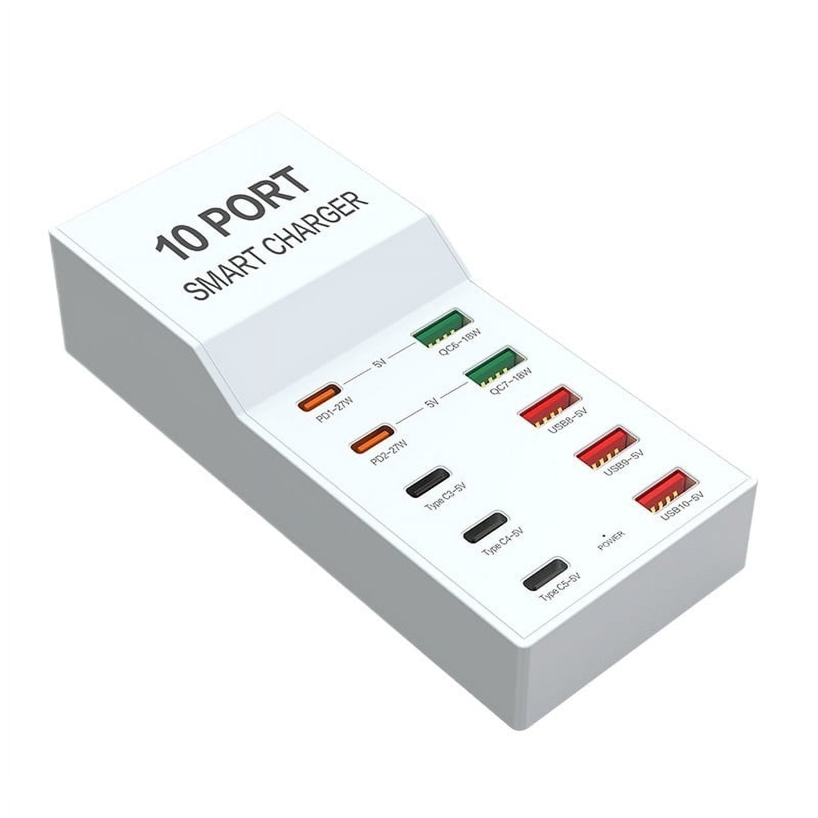 72W 10-Ports USB Charger PD QC3.0 Fast Charging Station Type-c Charger ...