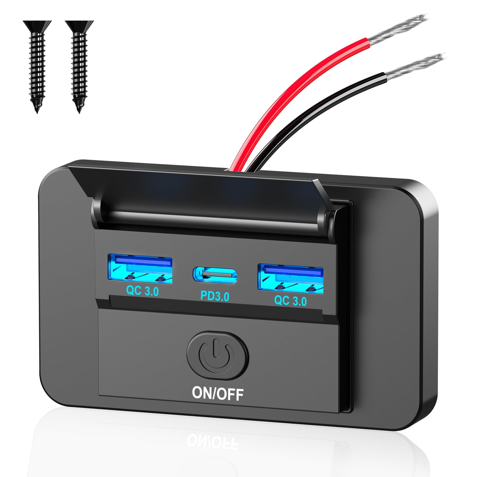 72W 12V Outlet Panel Wall Mount, 36W C and Dual QC 3.0 18W Car Port ...