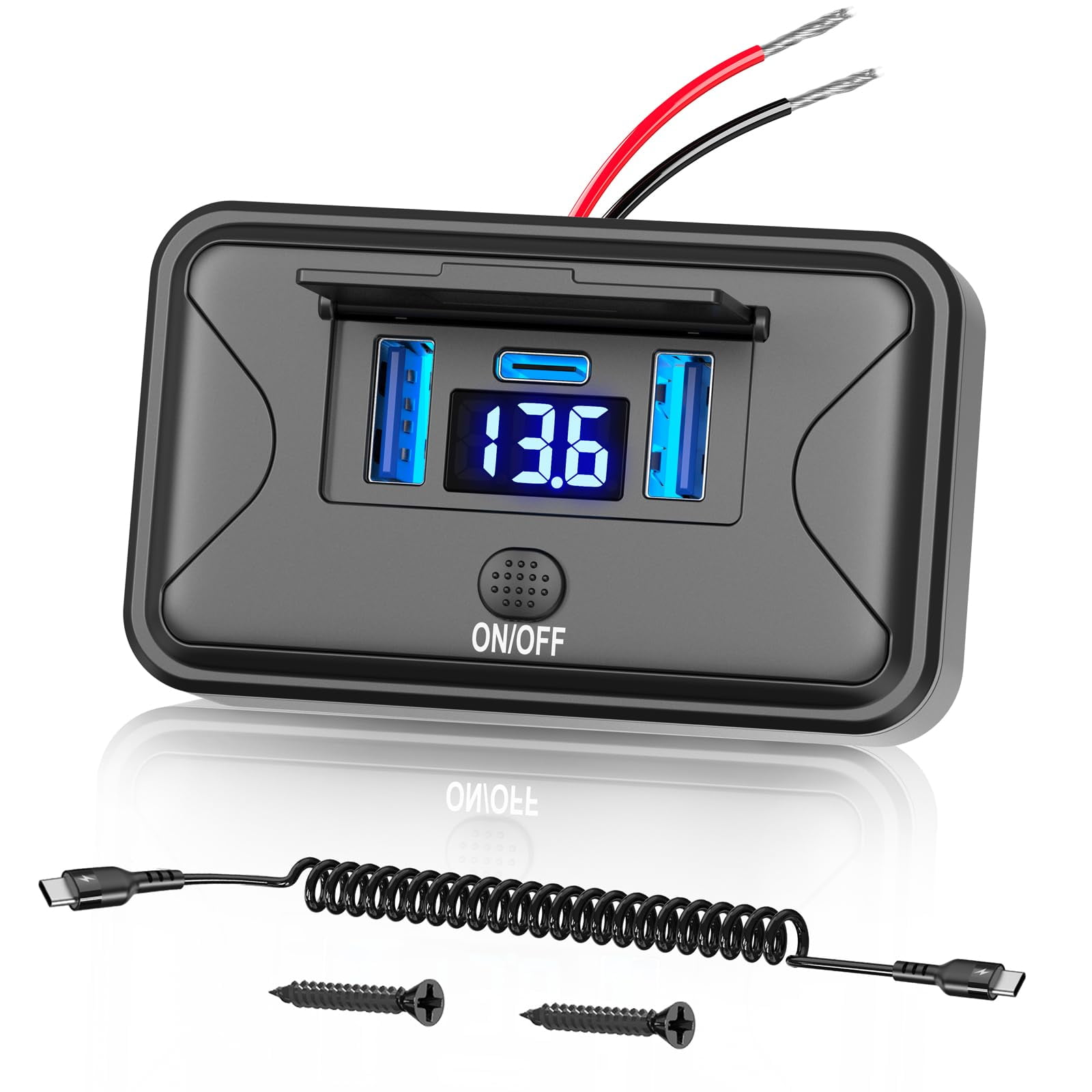 72W 12V USB Outlet Panel Wall Mount Qidoe Dual Quick Charger & 36W PD ...