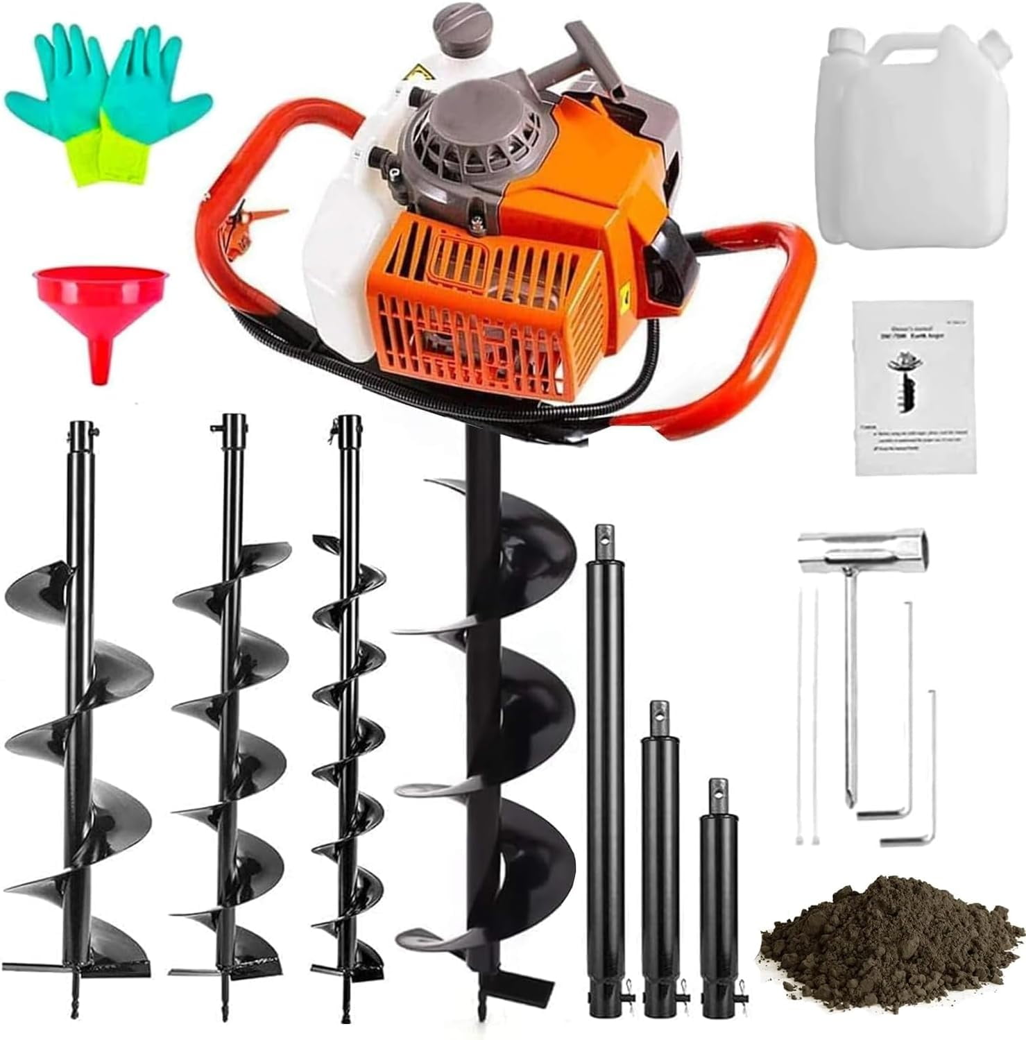 PRIJESSE 72cc Post Hole Digger 2-Stroke Petrol Gas Powered Earth Digger ...