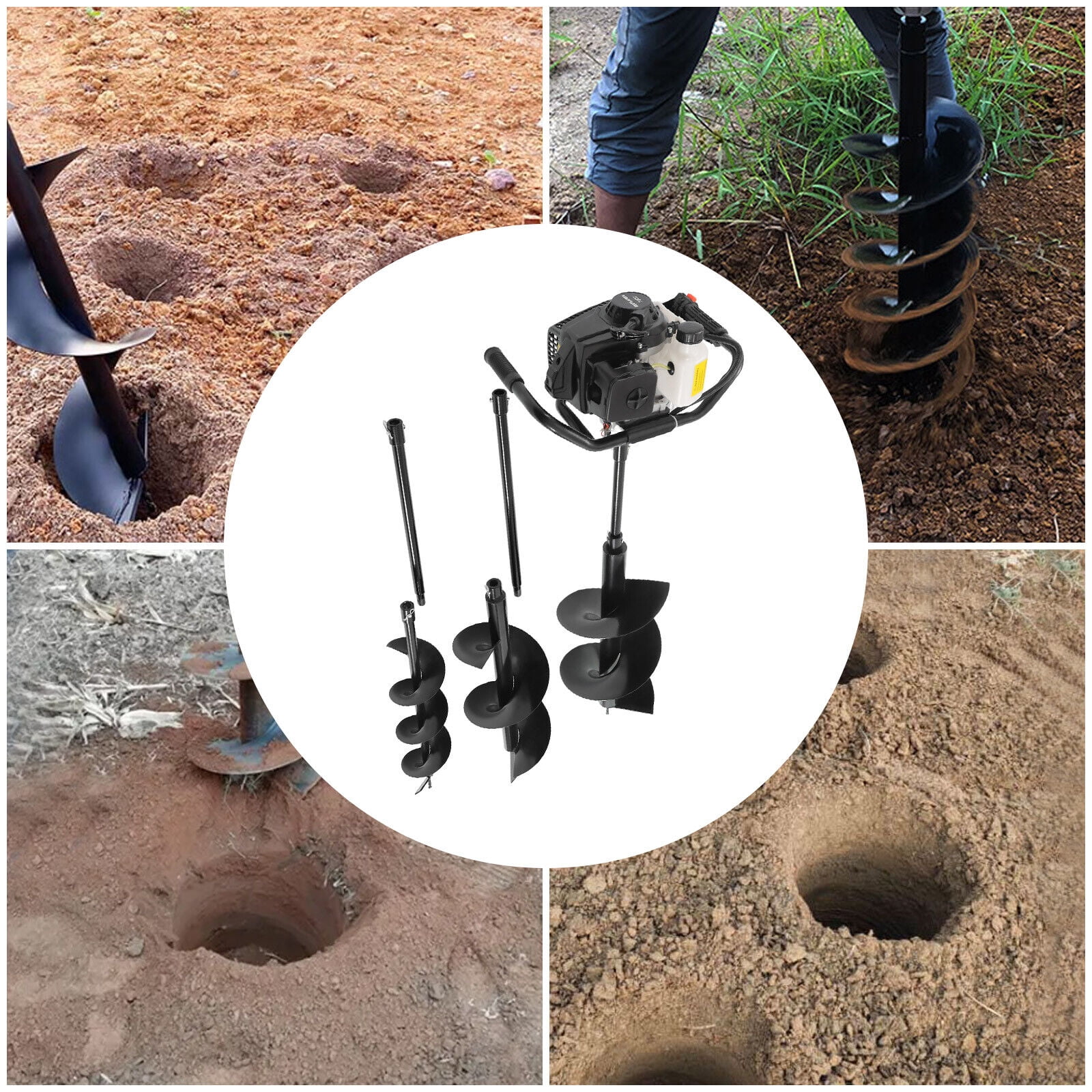 72cc Post Hole Digger 2 Stroke Petrol Gas Powered Earth Digger with 3 ...