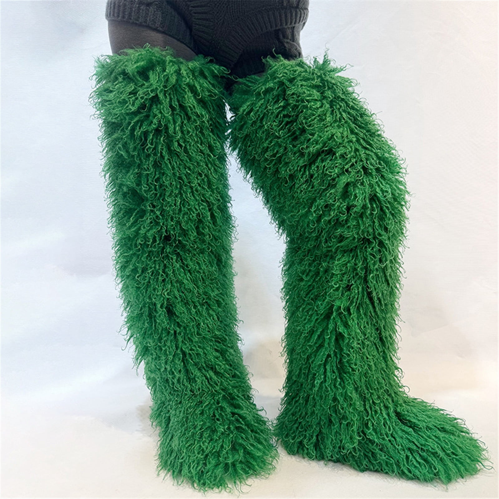72cm Women's Winter Fluffy Faux Mongolian Fur Knee High Snow Boots Warm ...