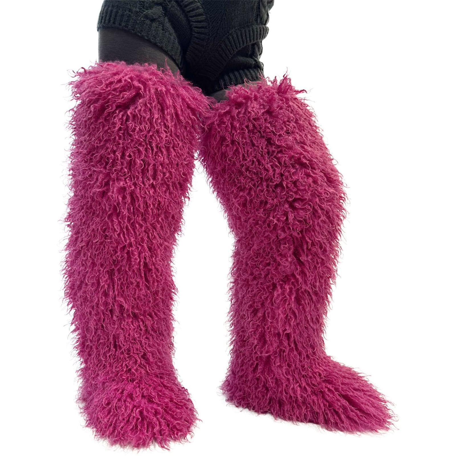 72cm Women's Winter Fluffy Faux Mongolian Fur Knee High Snow Boots Warm ...