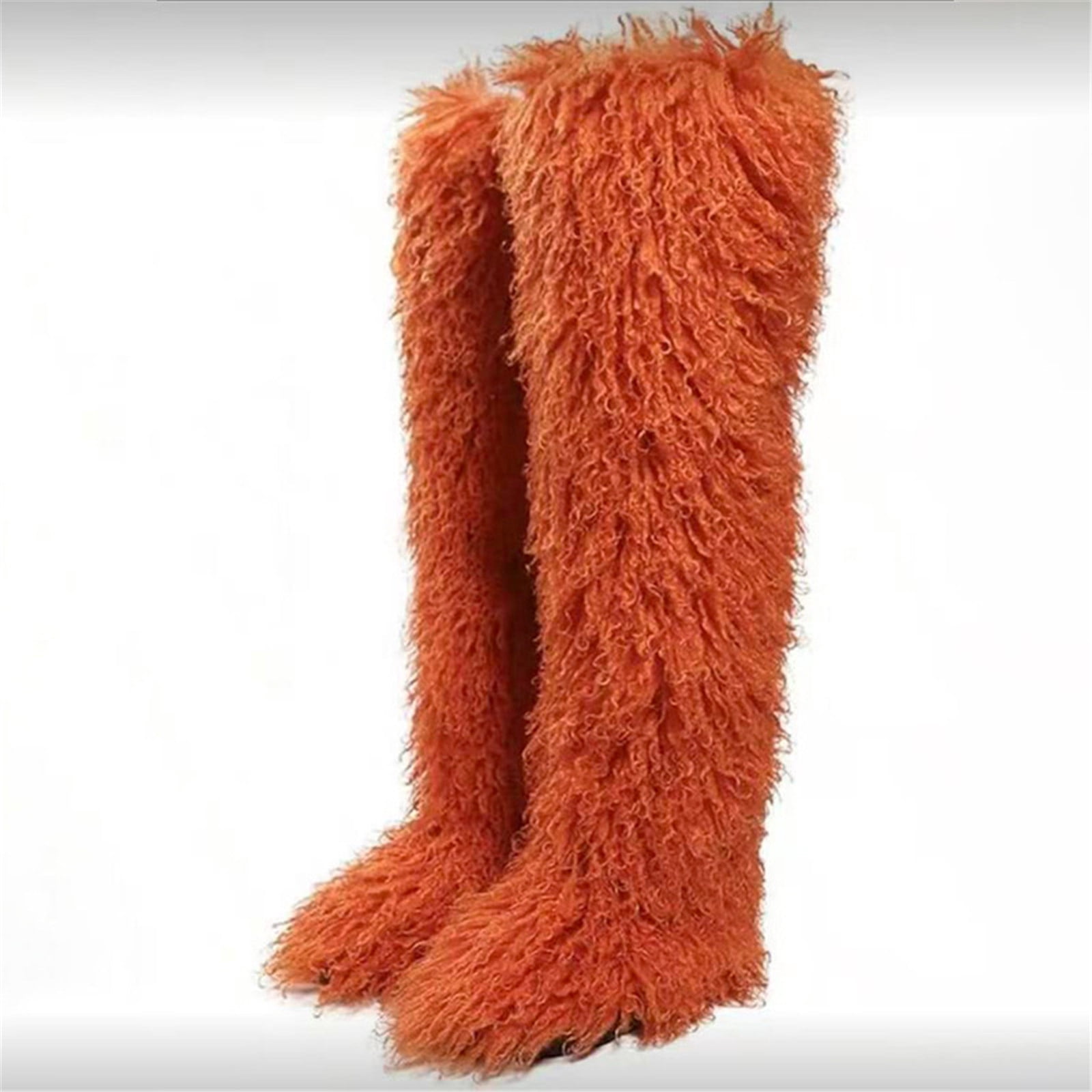 72cm Women's Winter Fluffy Faux Mongolian Fur Knee High Snow Boots Warm ...