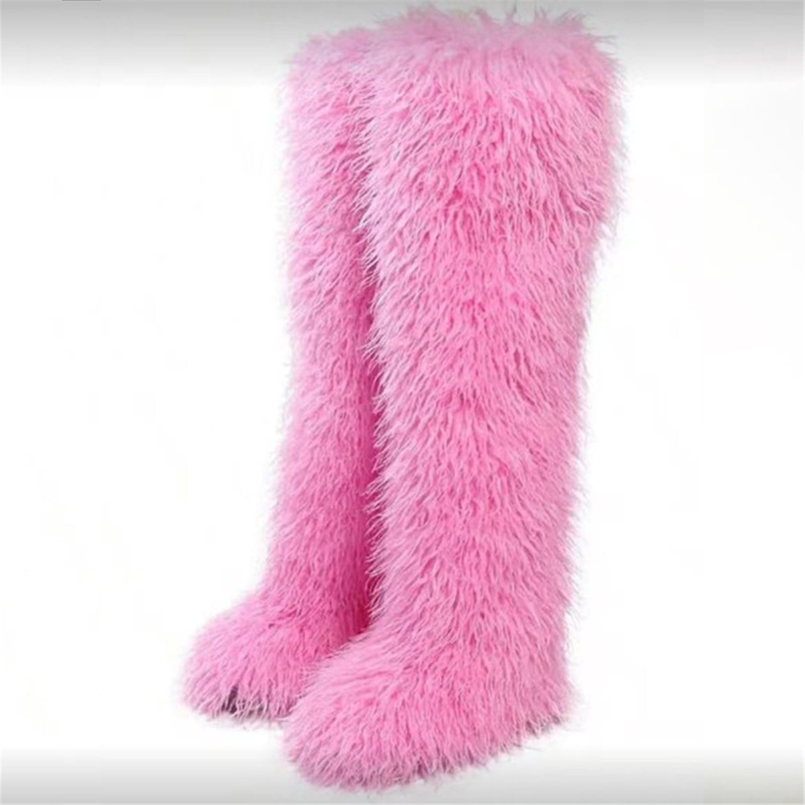 72cm Women's Winter Fluffy Faux Mongolian Fur Knee High Snow Boots Warm ...