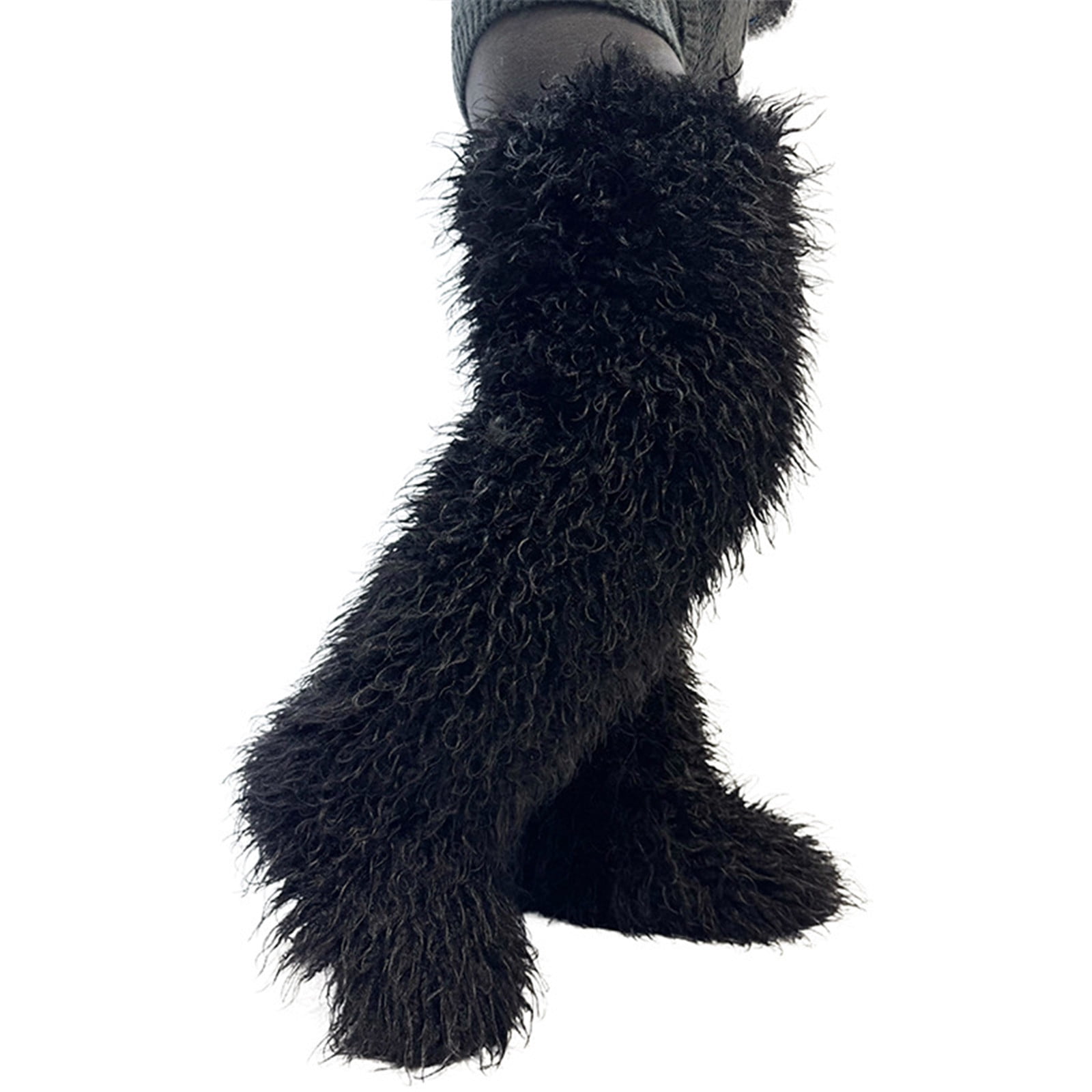72cm Women's Winter Fluffy Faux Mongolian Fur Knee High Snow Boots Warm ...