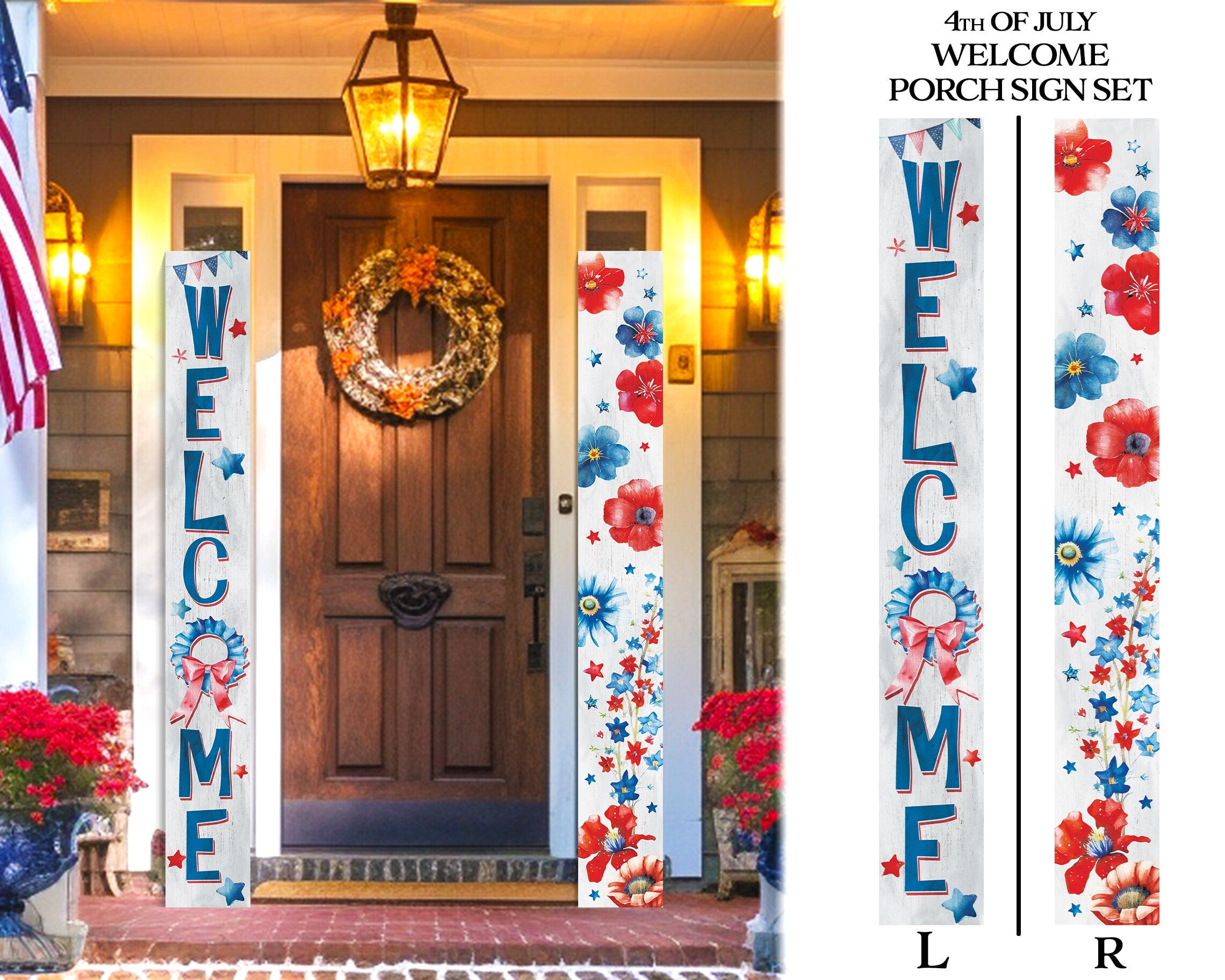 72in 4th of July Welcome Sign Set - Patriotic Wooden Porch Decor ...