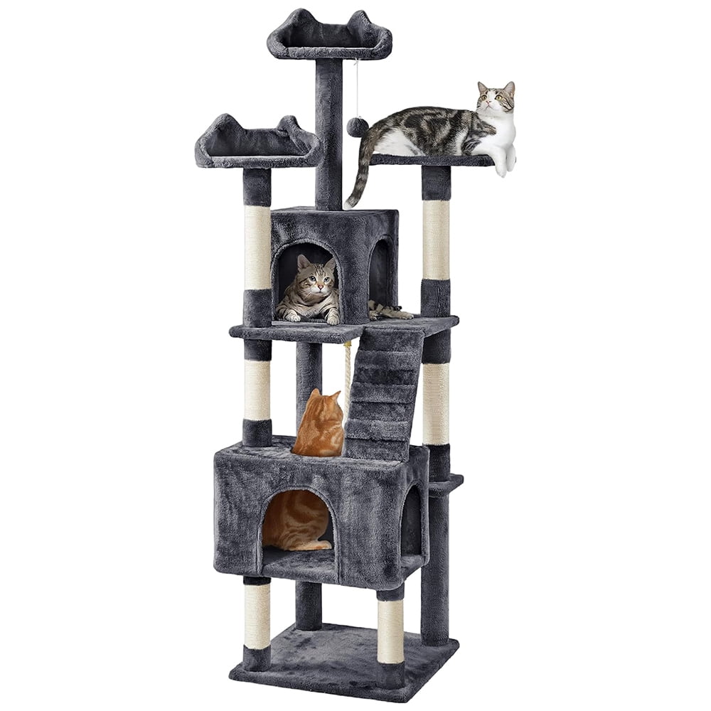 72in Cat Tree, Multi-Level Cat Tower with 2 Cozy Caves, 3 Soft Perches ...