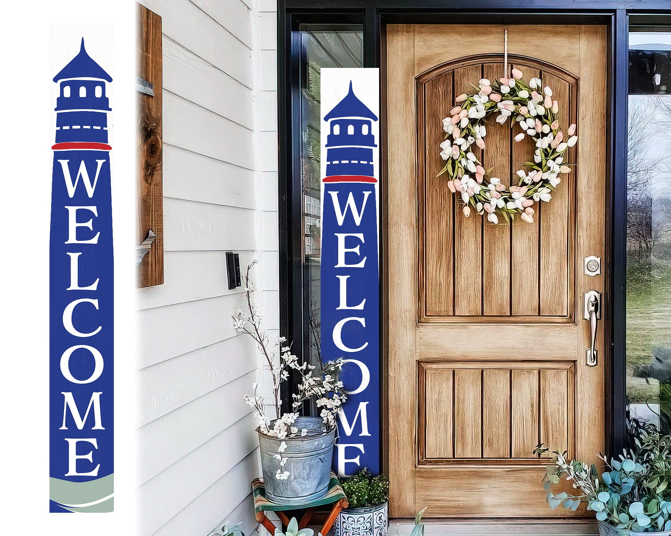 72in Lighthouse Welcome Sign | Front Door Porch Sign | Coastal Summer ...