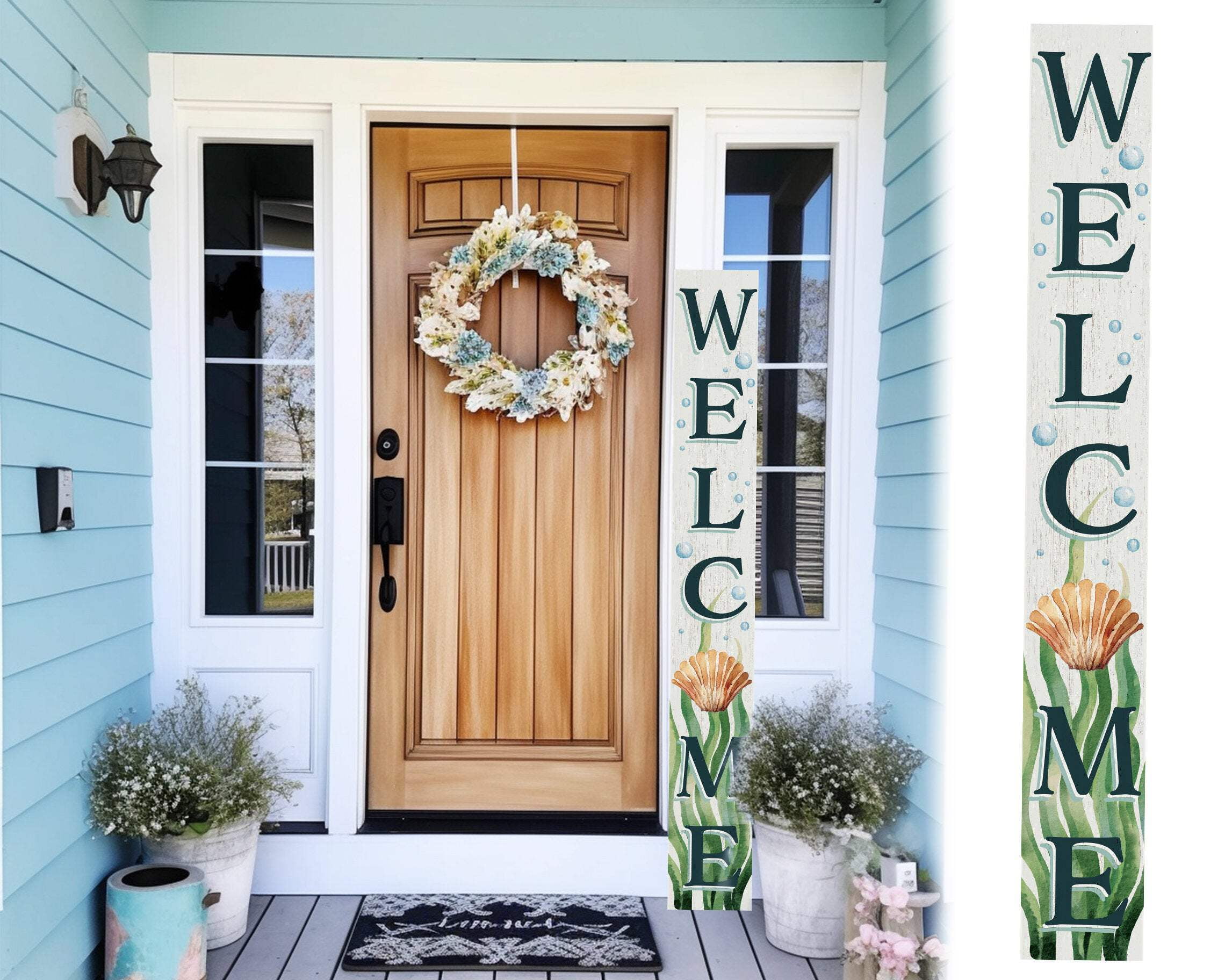 72in Outdoor Coastal "Welcome" Sign with Shell Pattern - Large Summer ...