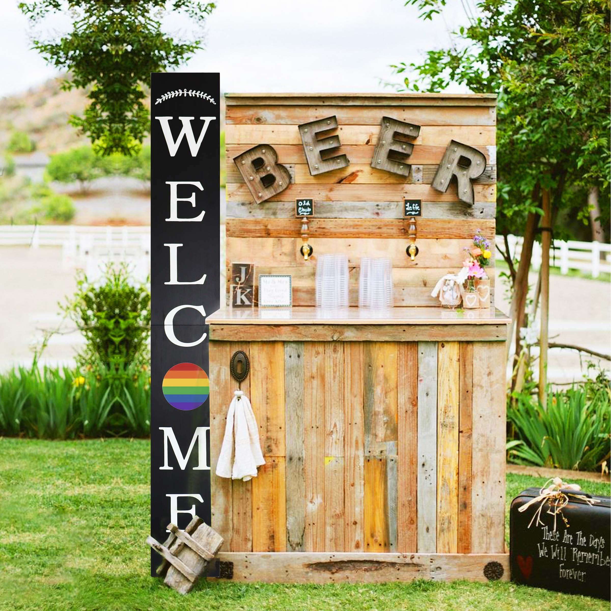 Joyful Rainbow Welcome Porch Sign | 72in Modern Farmhouse Outdoor Decor ...