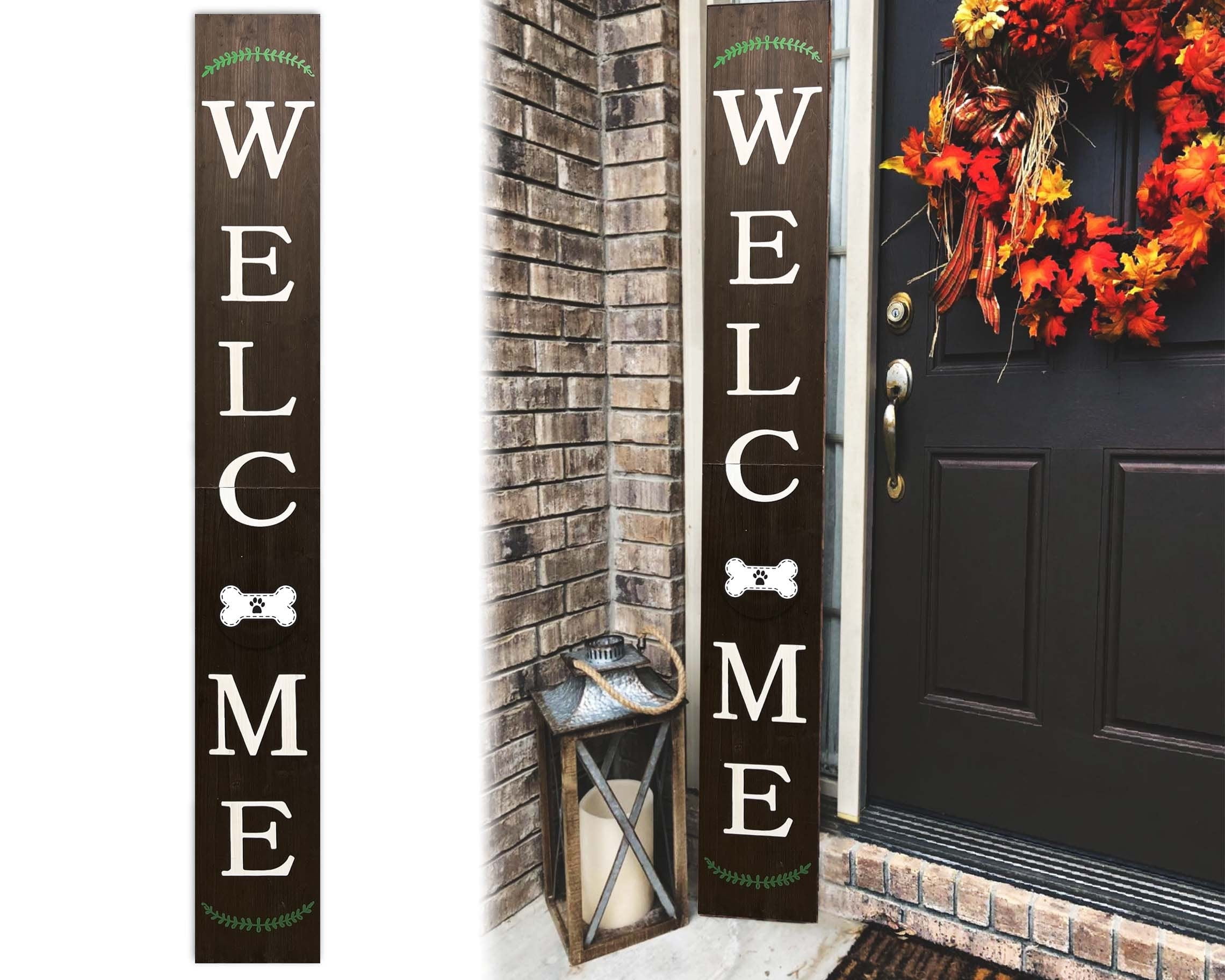 72in Outdoor Welcome Sign for Front Door with Dog Bone Paw, 6ft Brown ...