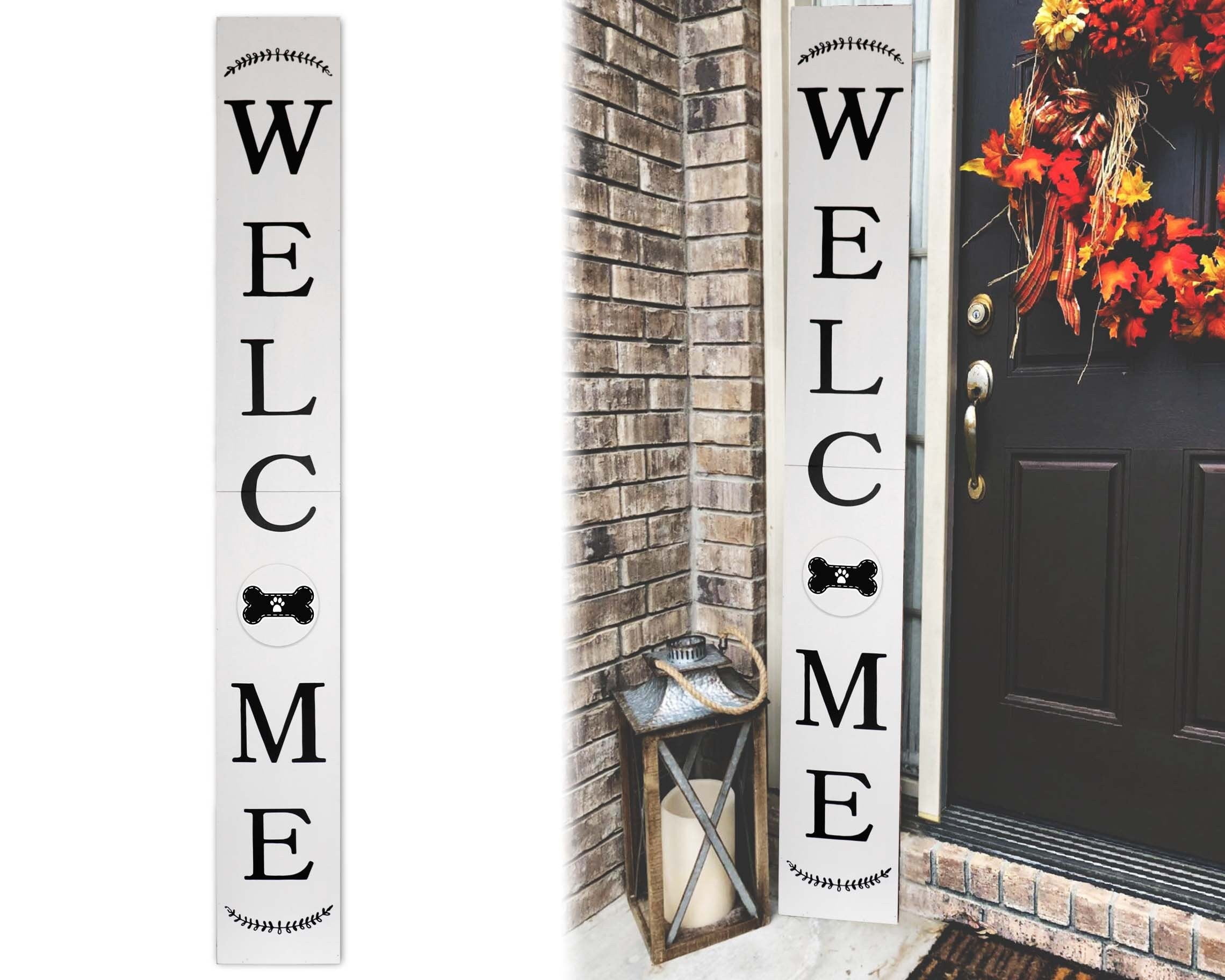 All-Season Rustic Farmhouse Welcome Porch Sign with Dog Paw Print ...