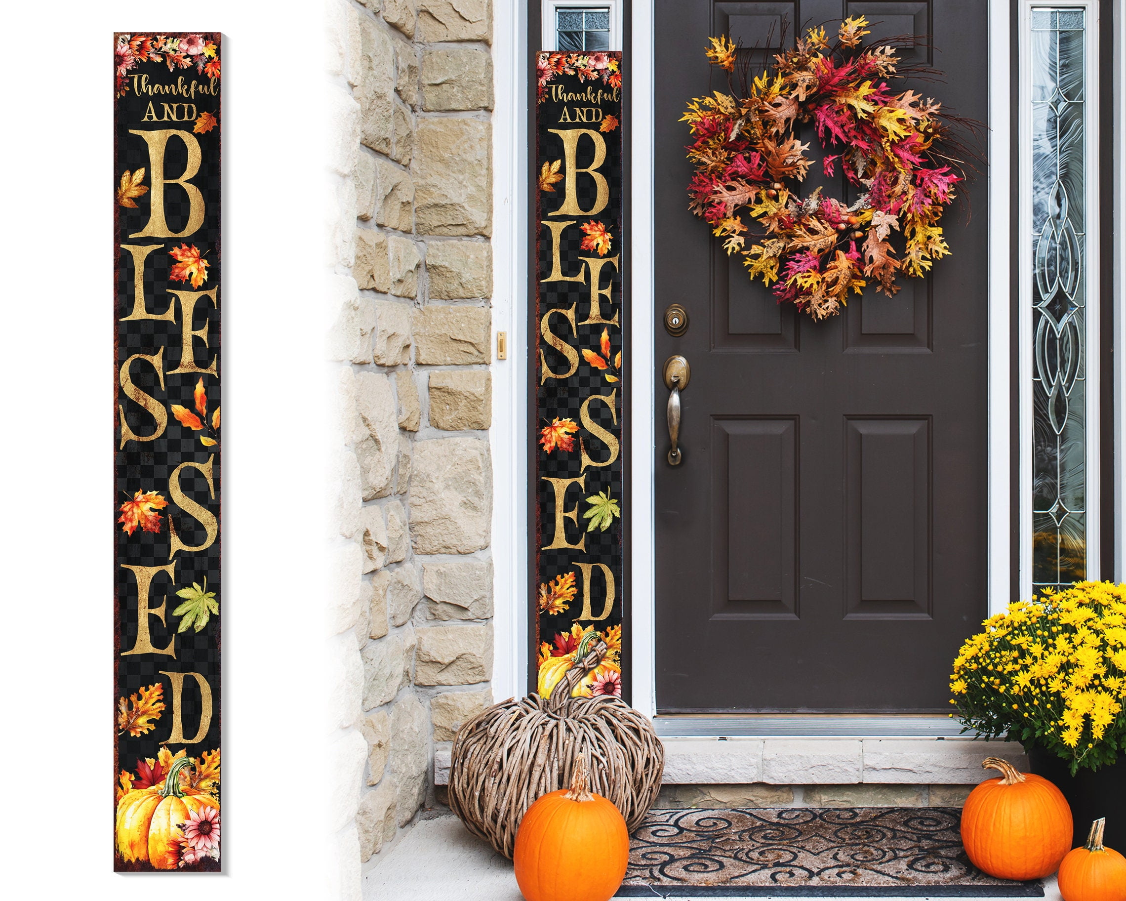 72in "Thankful and Blessed" Fall Welcome Porch Sign - Front Door Decor ...