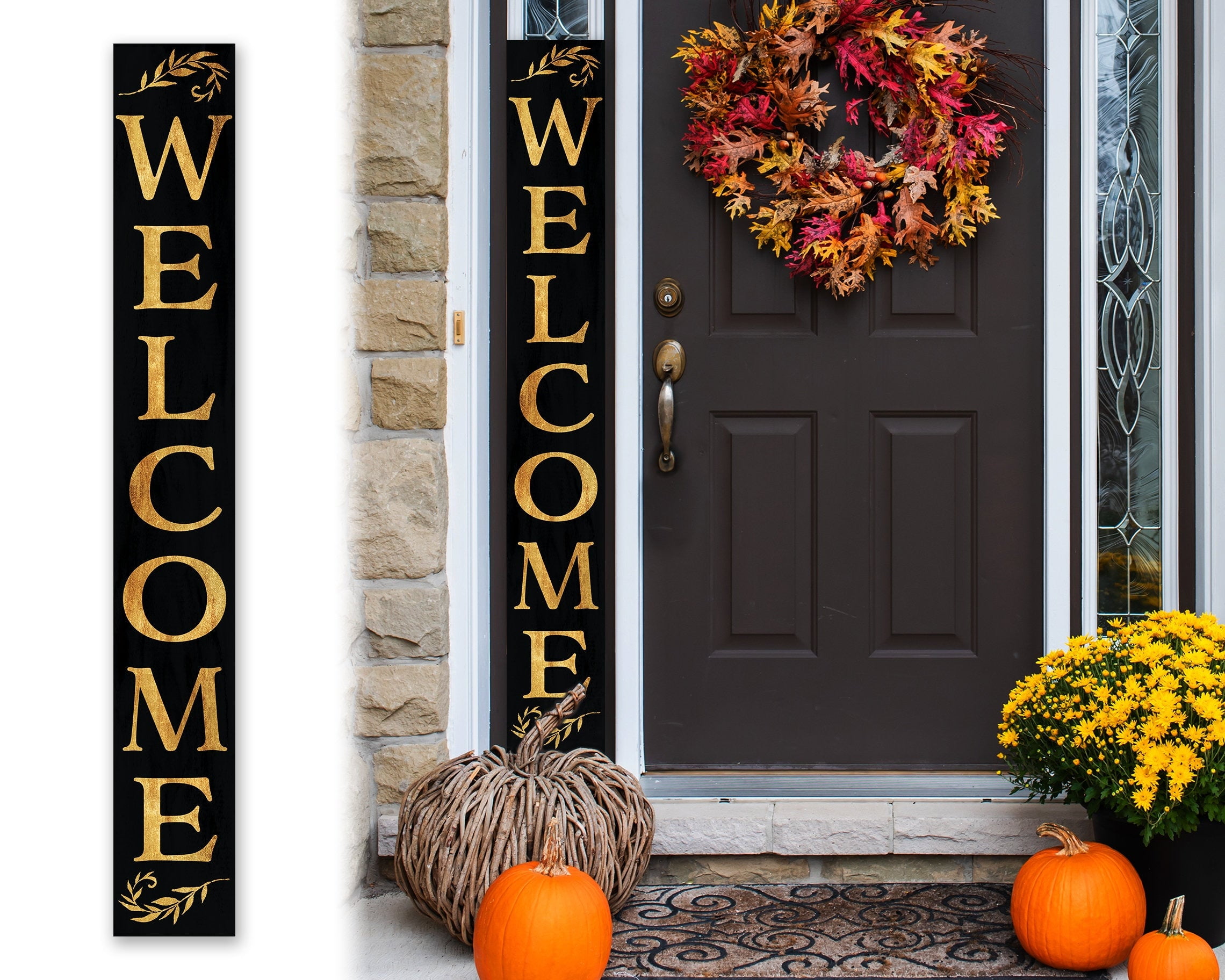 72in Rustic Farmhouse Welcome Porch Sign | Black Gold Entryway Decor ...