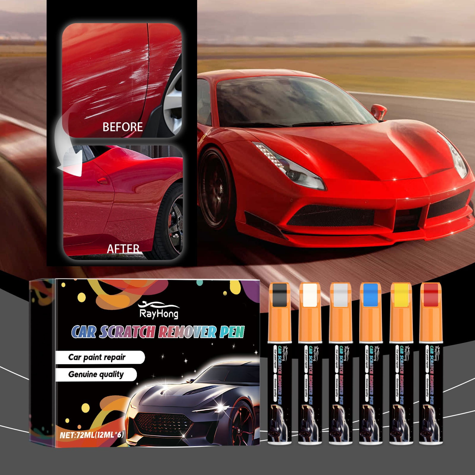 72ml Car Scratch Removal Pen Kit (6-Color) – Touch-Up Paint Repair for ...