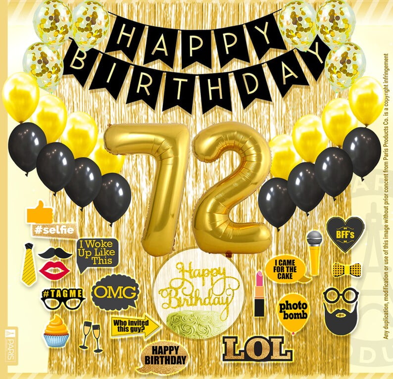 72nd Birthday Decoration Black and Gold for Boy & Girl, 72nd Cake ...
