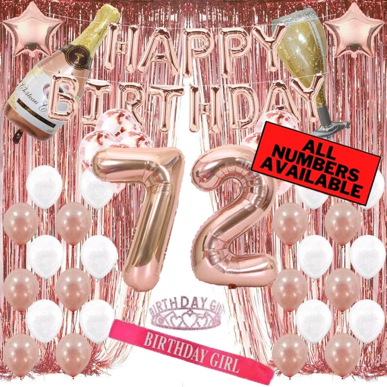 72nd Birthday Rose Gold Decorations - 40" Number Balloons, Foil ...