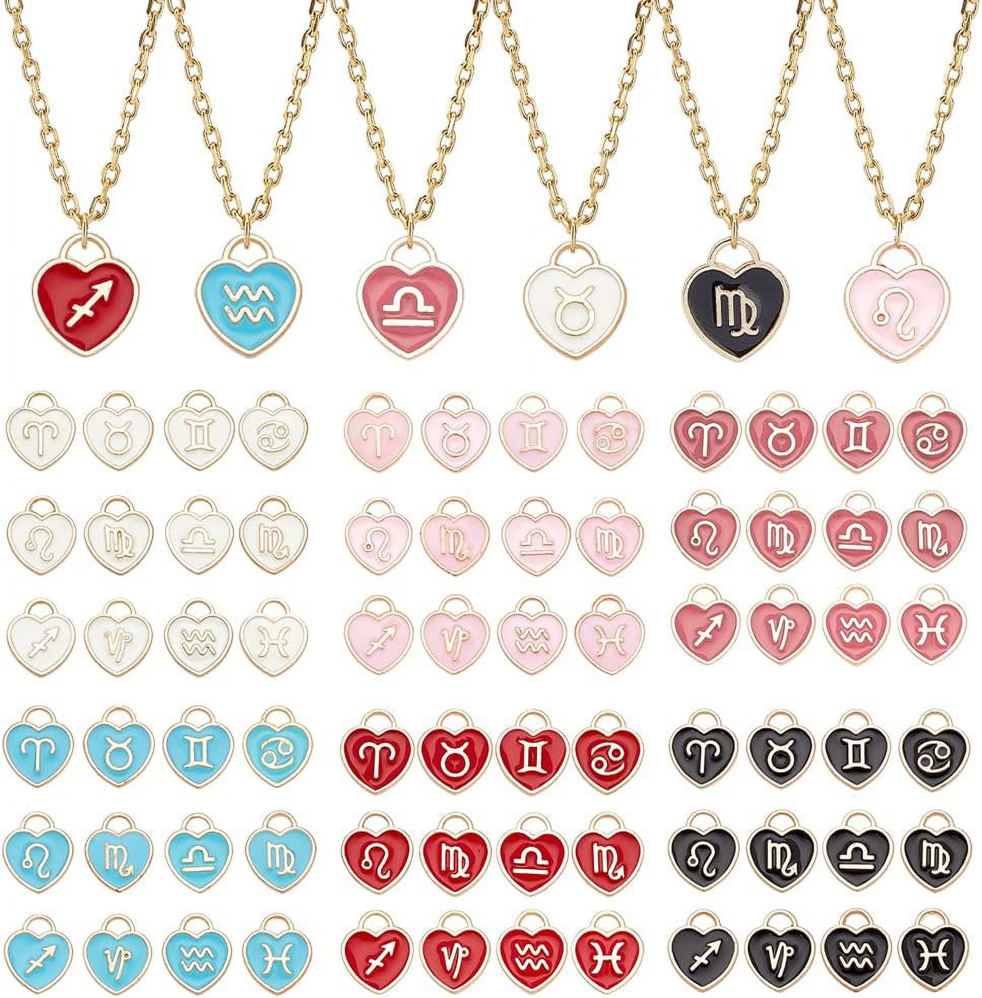 72pcs 12 Constellations Heart Pendants 6 Colors Enamel Heart Charms ...